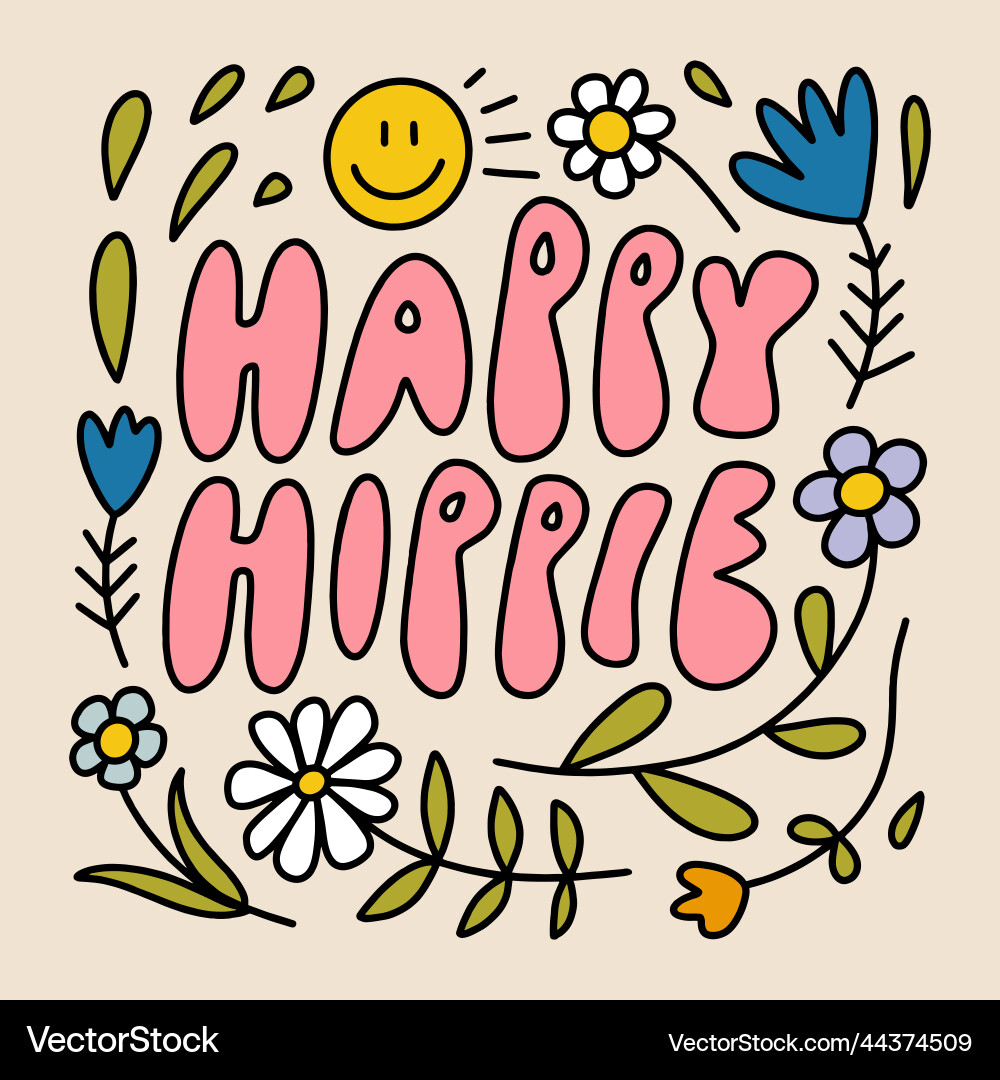 Retro Hippie Floral Text Royalty Free Vector Image