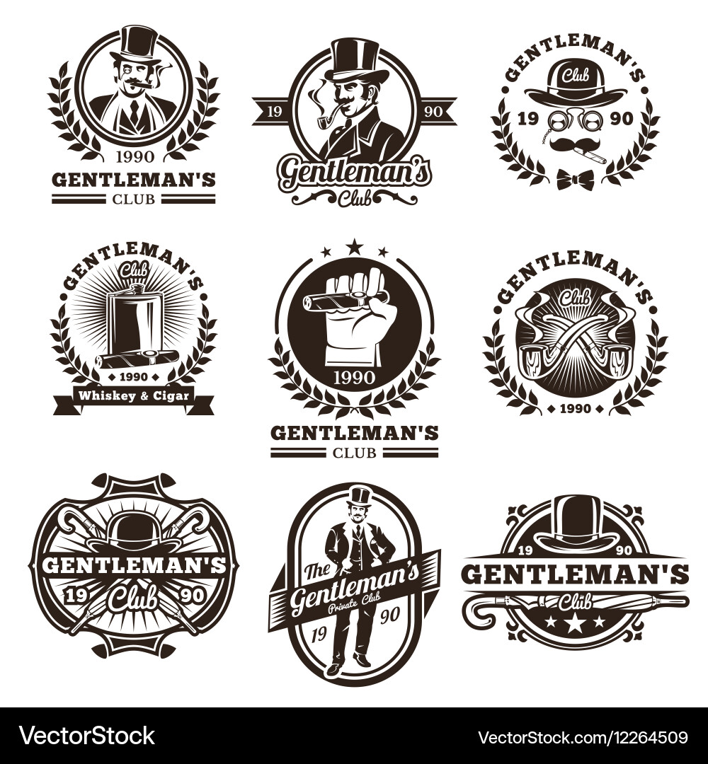 Set of vintage gentleman emblems labels Royalty Free Vector