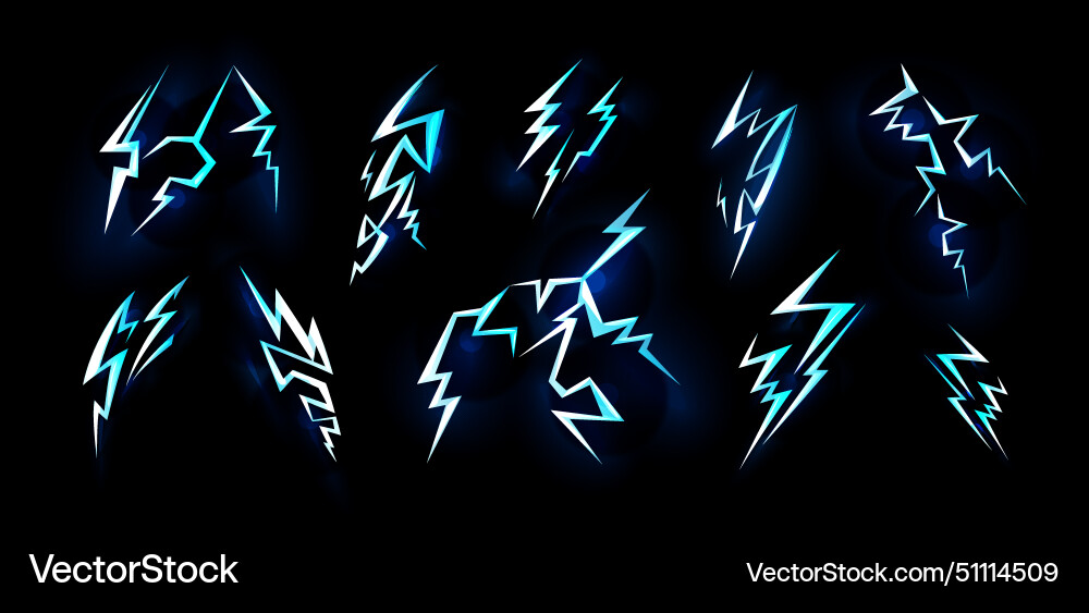 Thunder effect blue energy light flash bolt Vector Image
