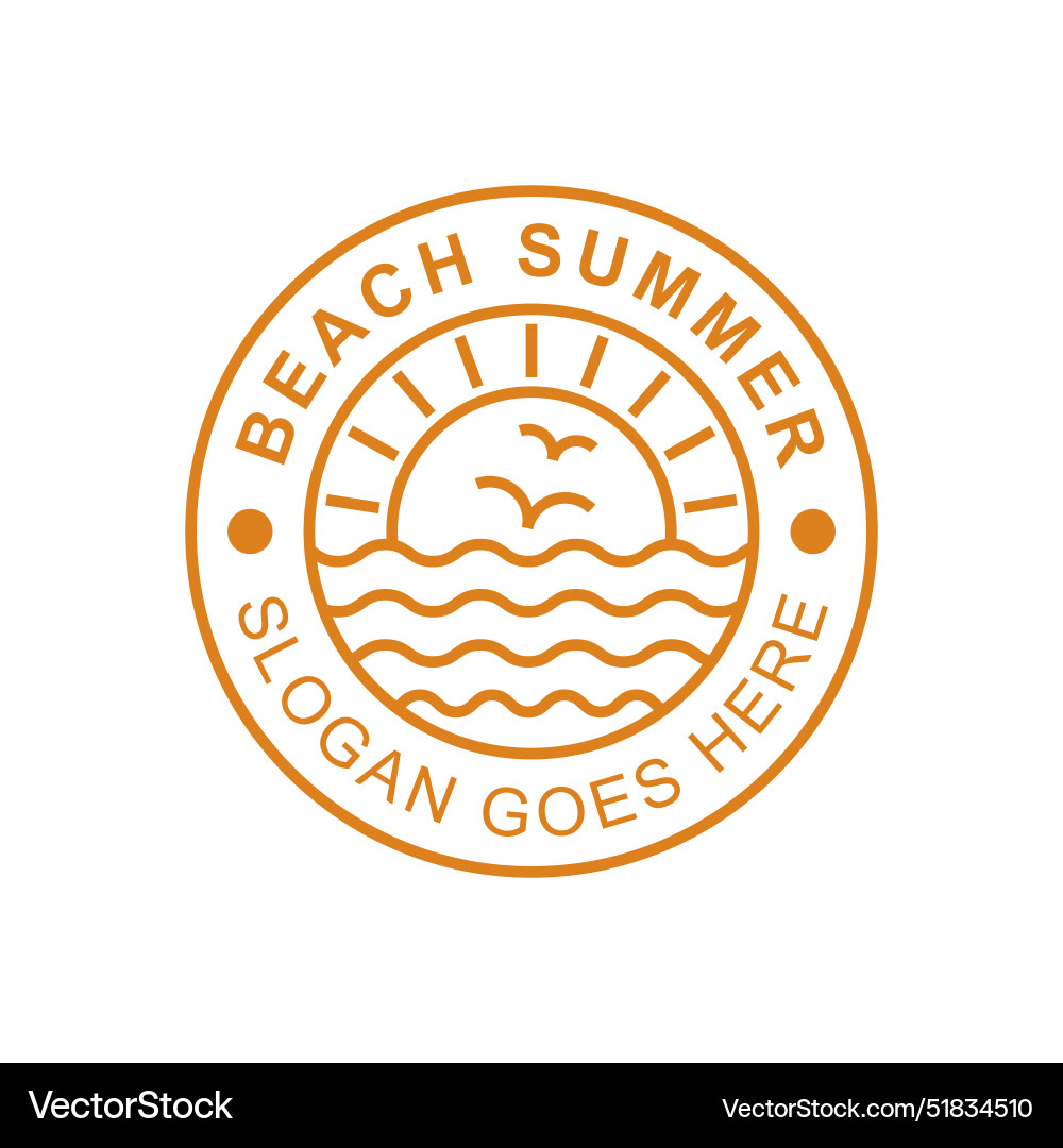 Emblem logo of beach wave with sunrise Royalty Free Vector