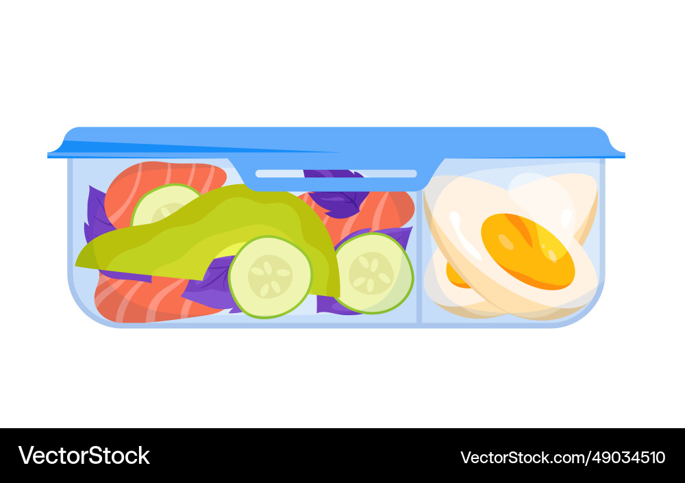 Food in lunch box rectangle glass container Vector Image