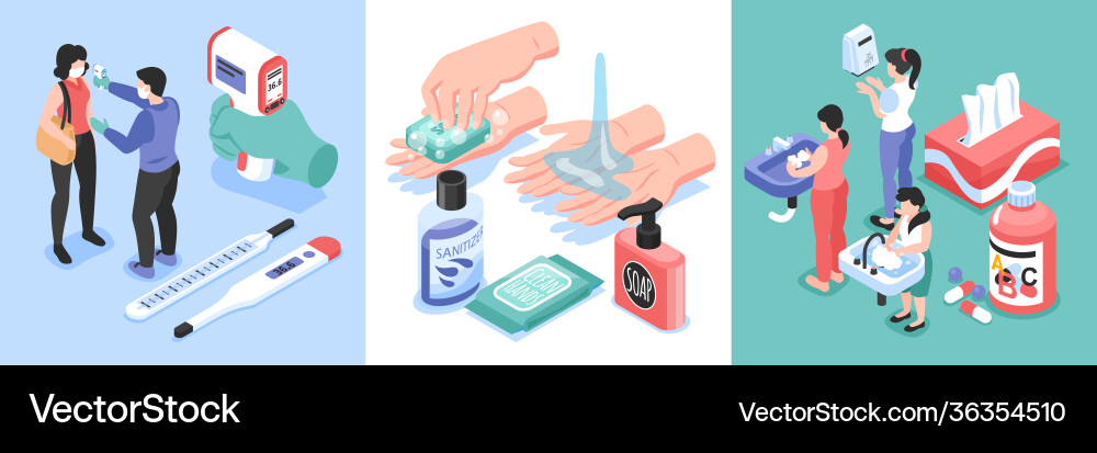 Infection prevention square set Royalty Free Vector Image