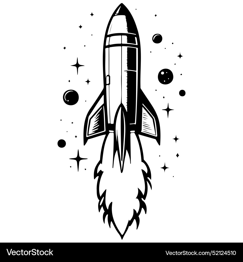 Isolated rocket drawing line head art black Vector Image