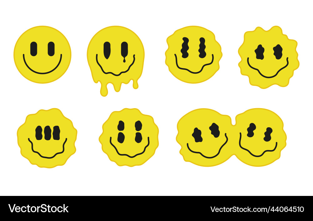 Psychedelic surreal drip melt emoji set liquid Vector Image