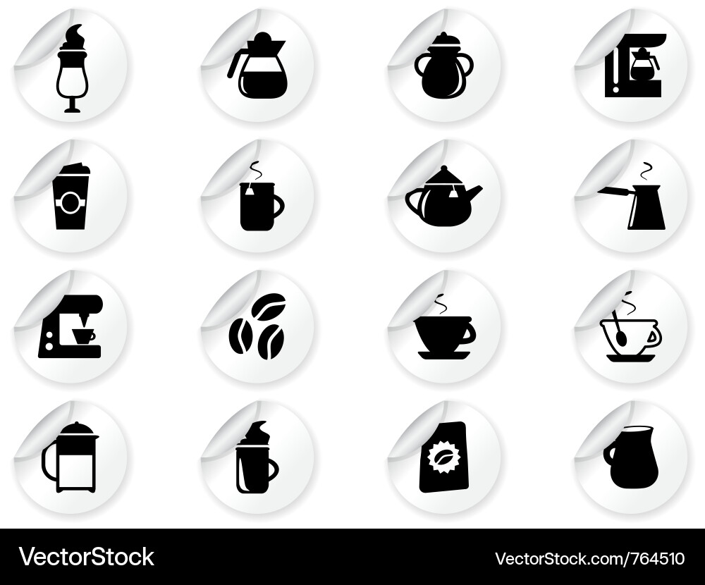 Stickers with coffee icons Royalty Free Vector Image