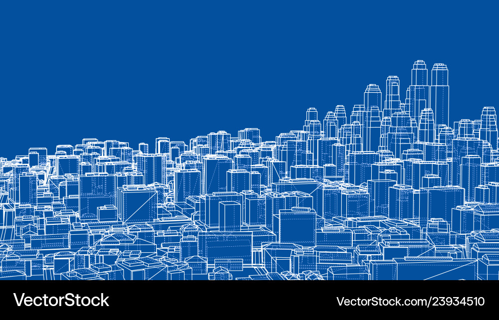 Wire-frame city blueprint style Royalty Free Vector Image