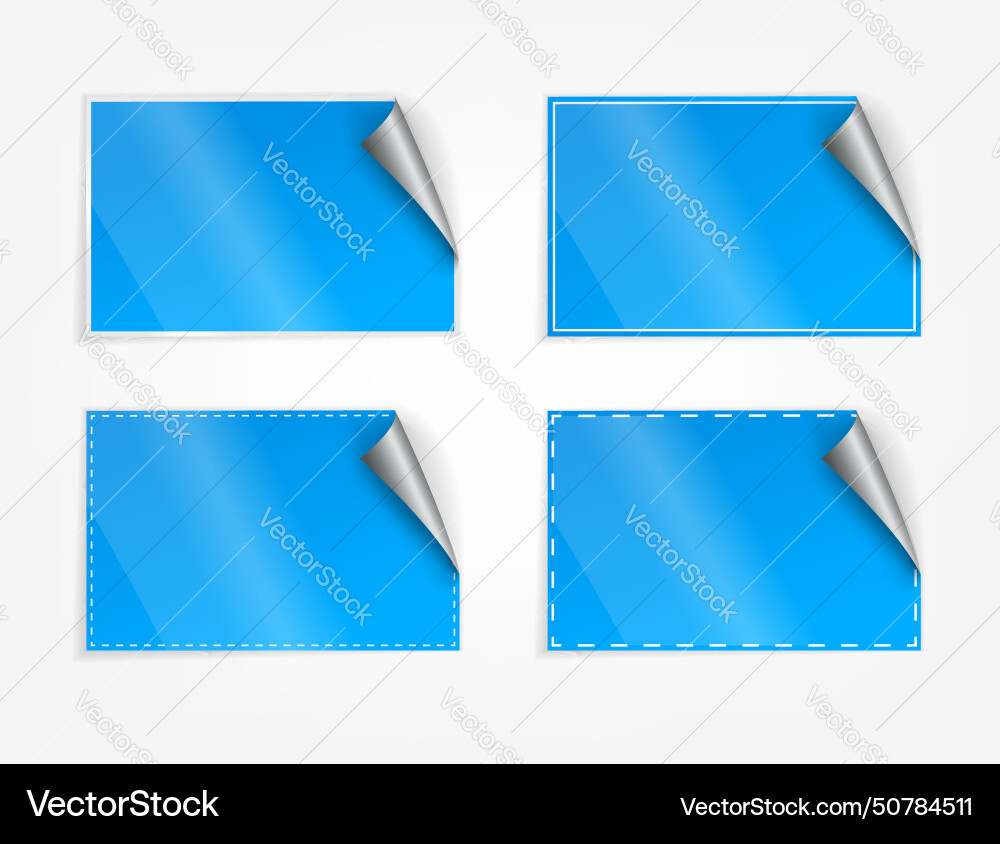 Blank blue rectangle stickers with curl sets Vector Image