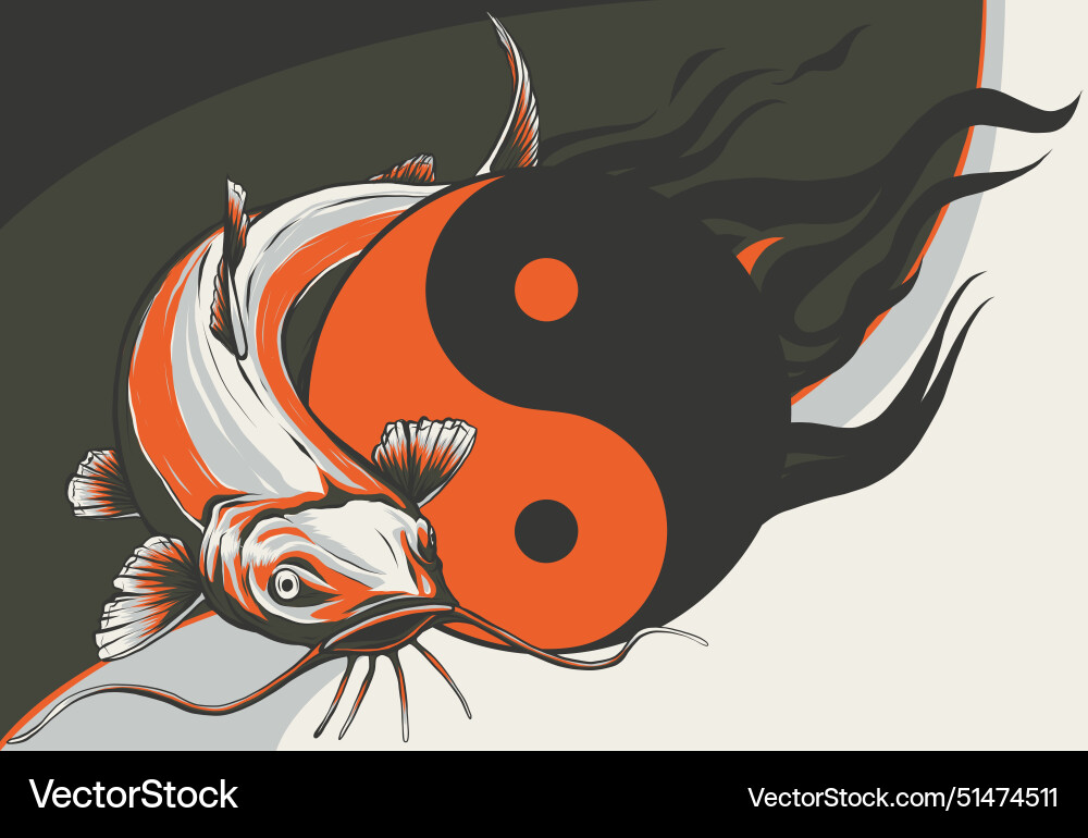 Catfish with Yin Yang Symbol Royalty Free Vector Image