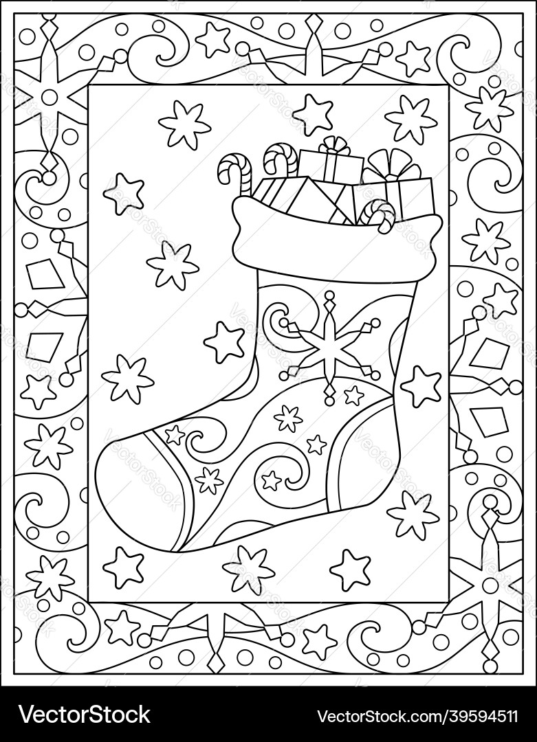 Christmas Sock Coloring Page - Winter Holiday Vector Image
