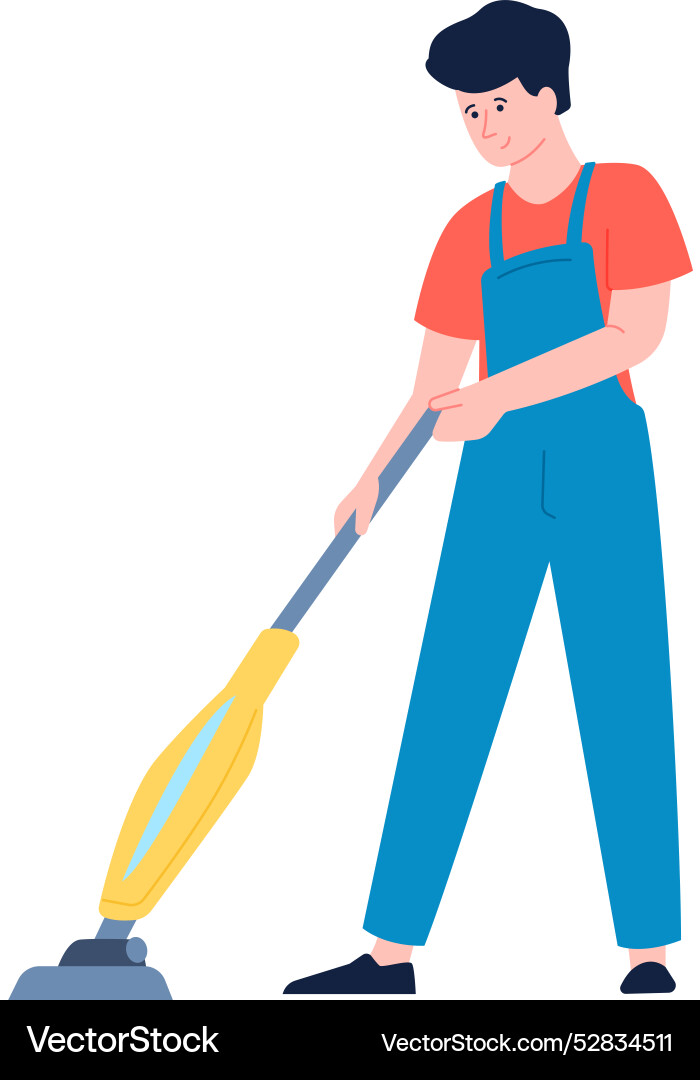 Cleaning service worker with vacuum device dust Vector Image