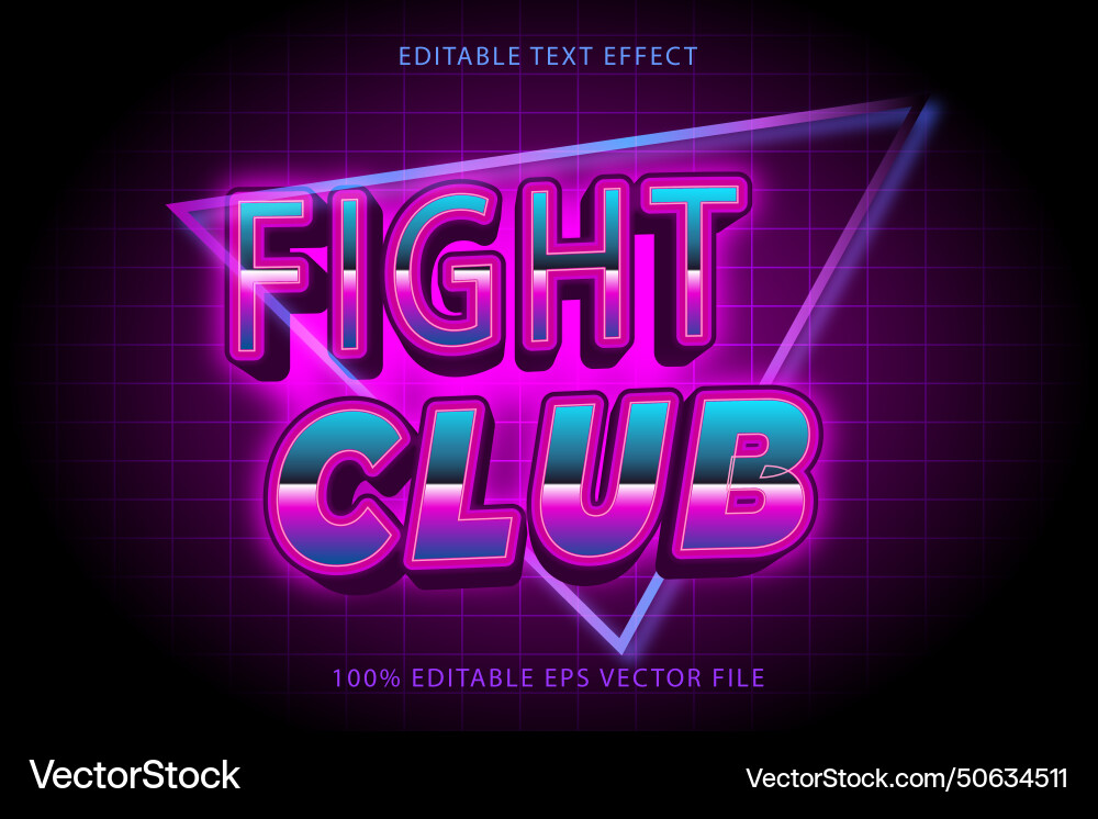 Fight club editable text effect 3d retro style Vector Image