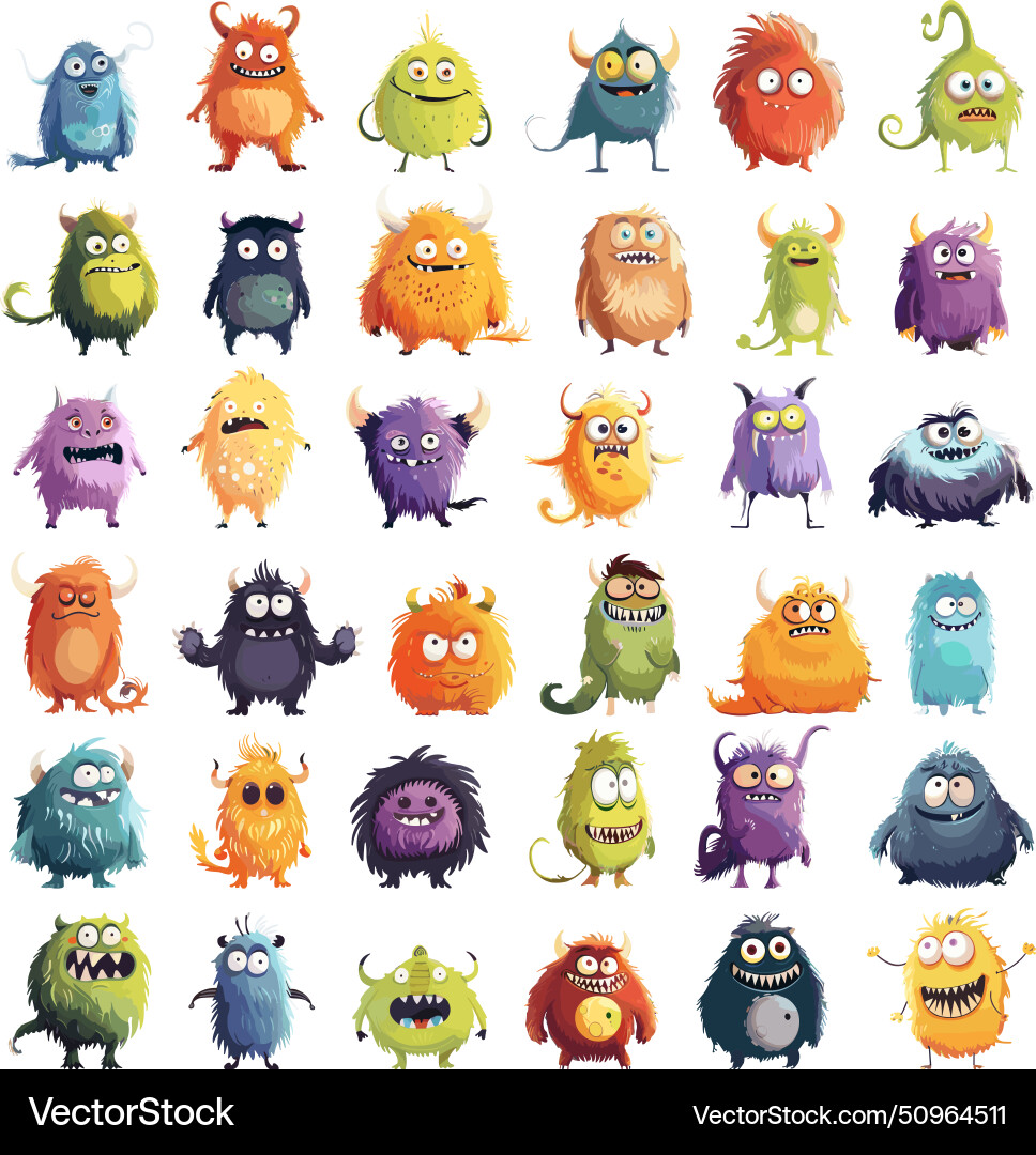 Fluffy Monster Cartoon Crew Royalty Free Vector Image