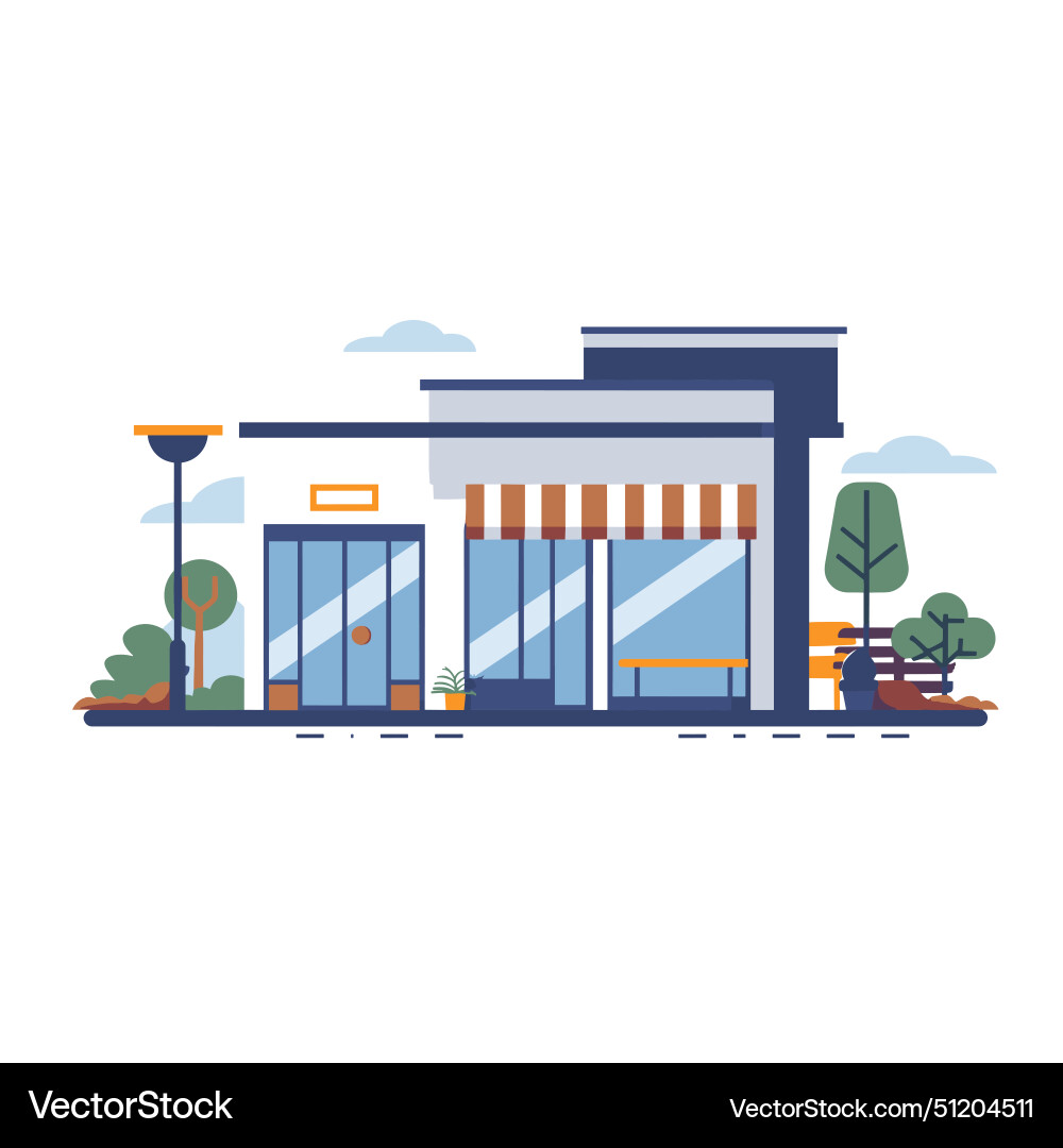 Modern storefront flat design bustling city street