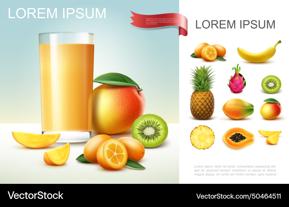Realistic fresh fruit juice composition Royalty Free Vector