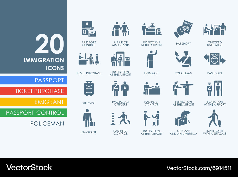 Set of immigration icons Royalty Free Vector Image