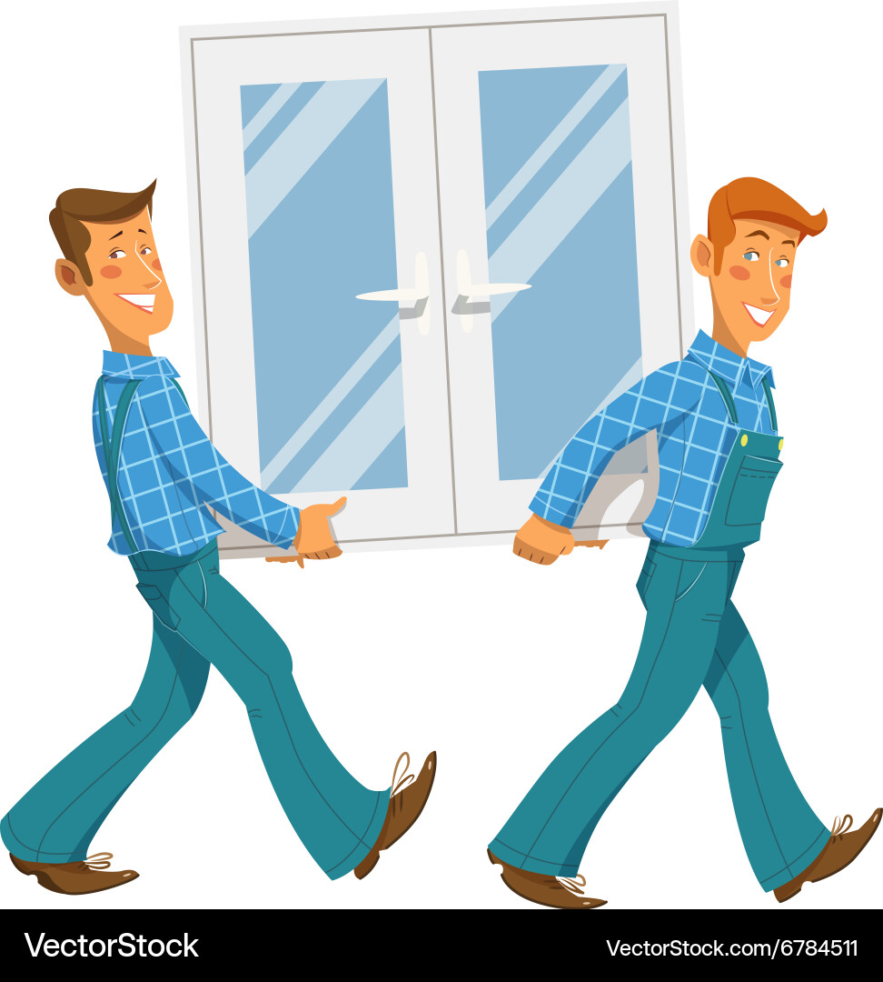 Two mans carry window Royalty Free Vector Image