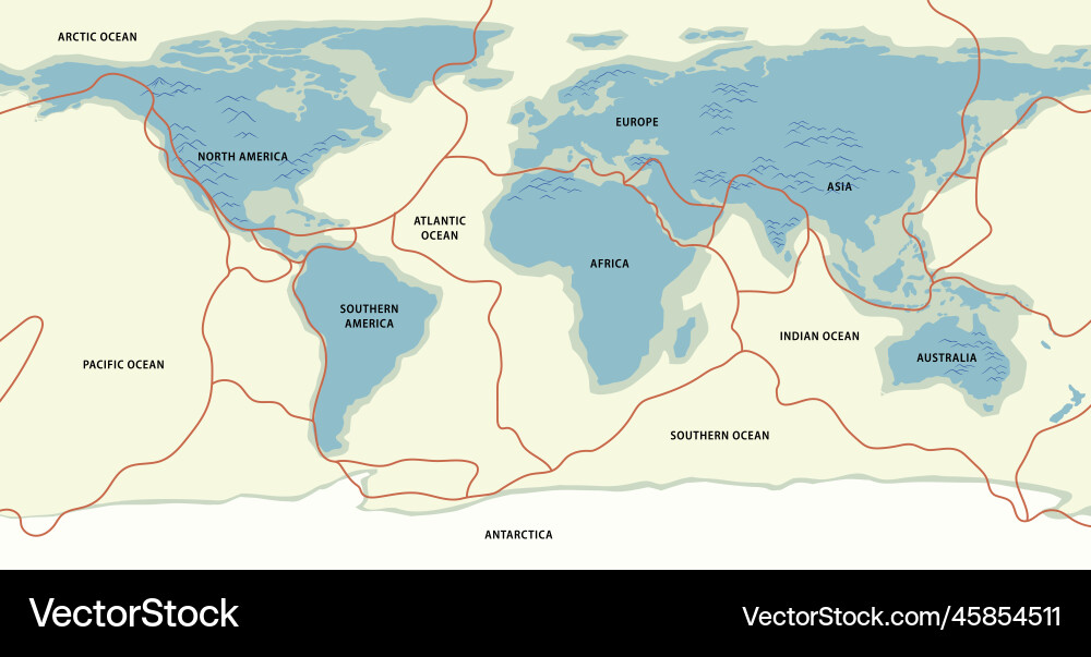 World map with continent names Royalty Free Vector Image