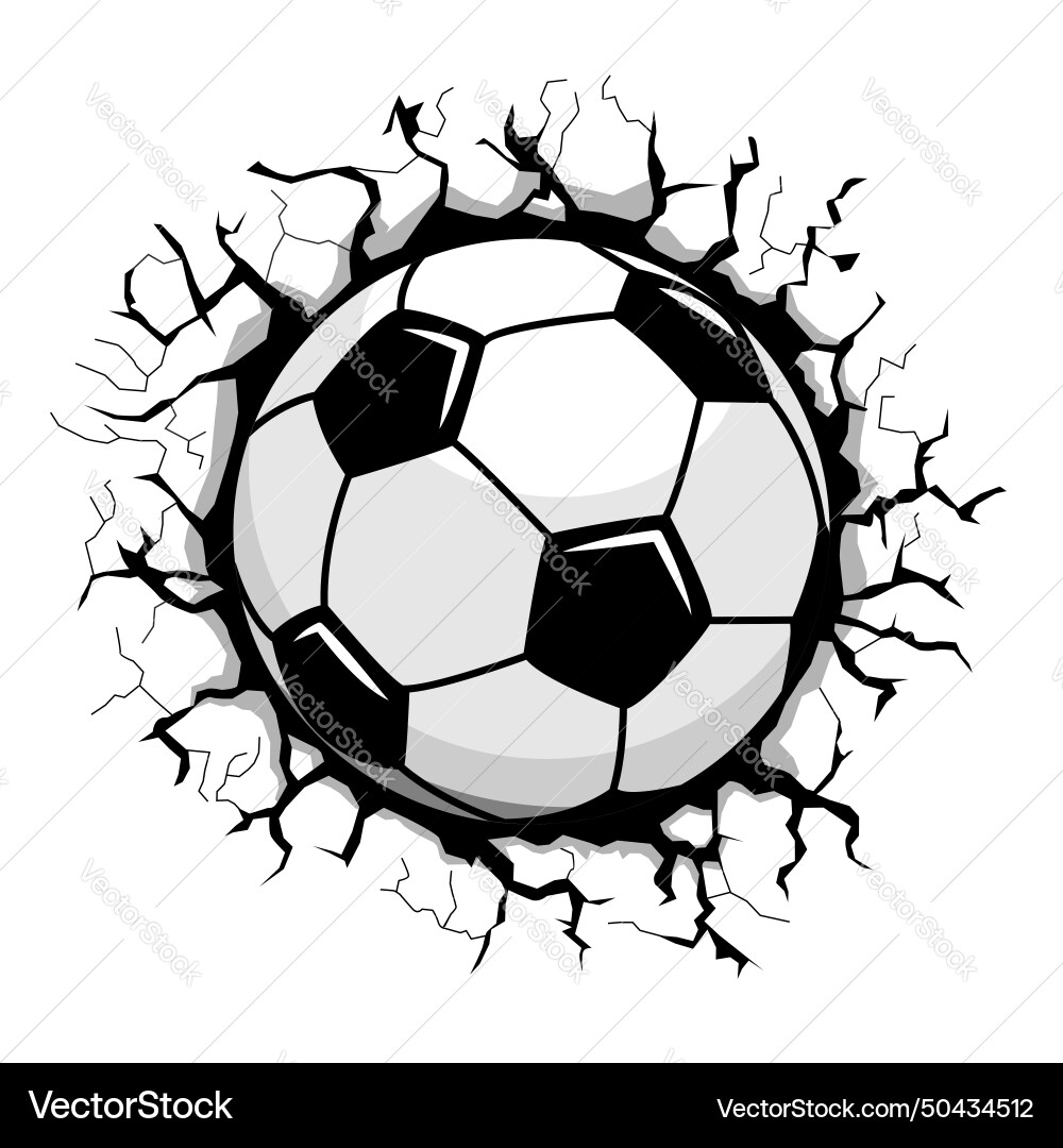 Football ball breaking wall Royalty Free Vector Image