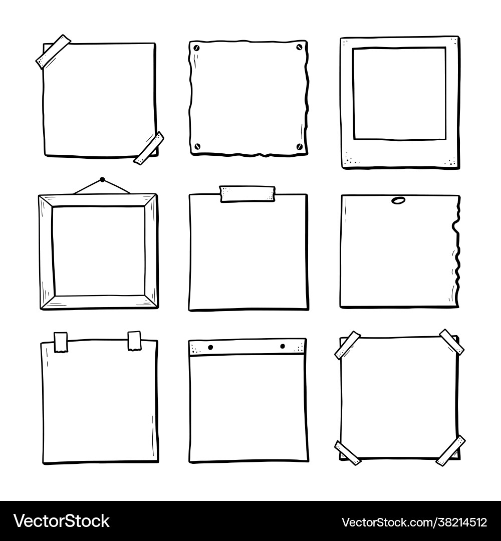 Hand drawn set paper sticker photo frame Vector Image