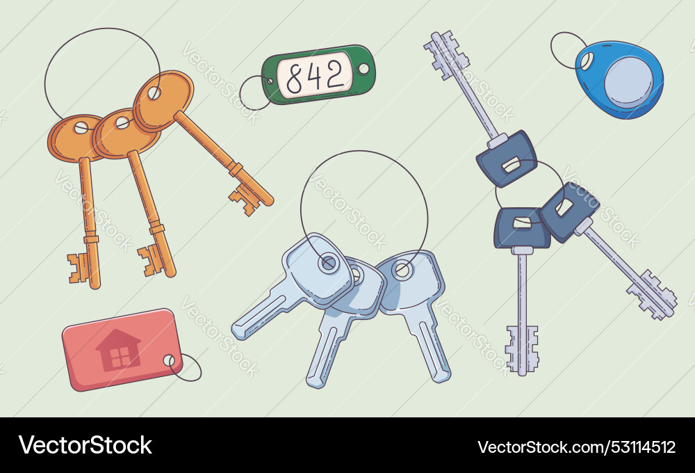 House door key ring icon set Royalty Free Vector Image