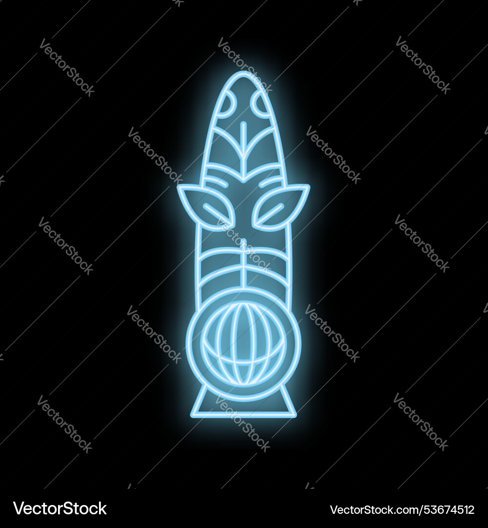 Neon blau tiki idol halten Erdkugel über schwarz Vektorbild
