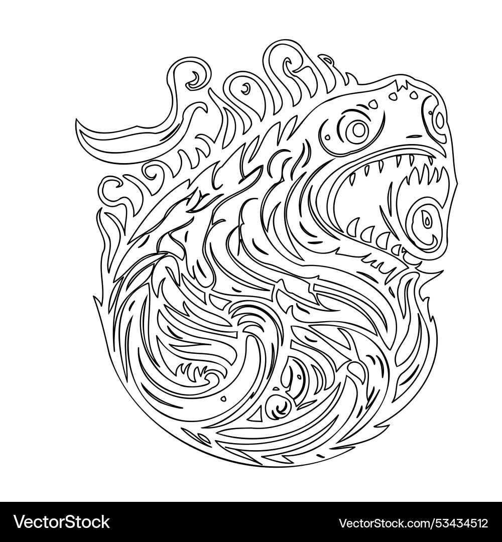 Sea monster outline sketch Royalty Free Vector Image