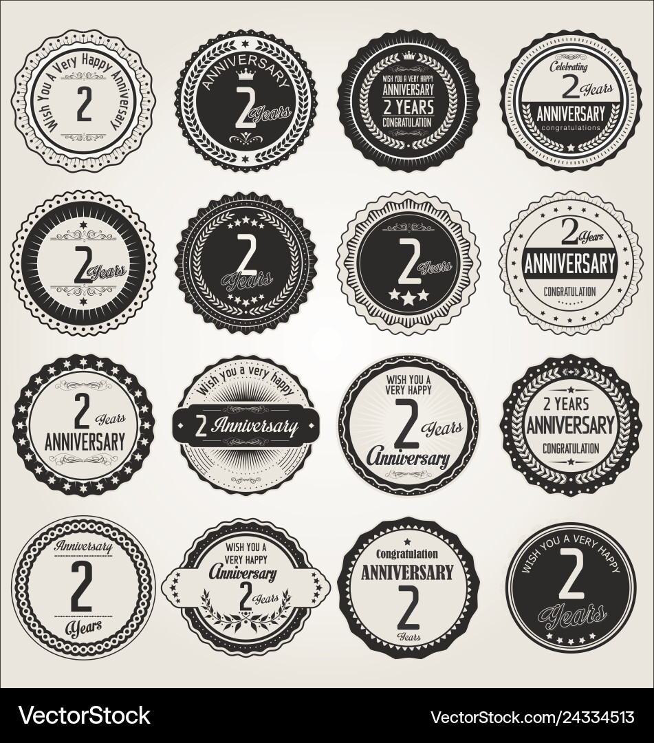 Anniversary retro labels collection 2 years Vector Image