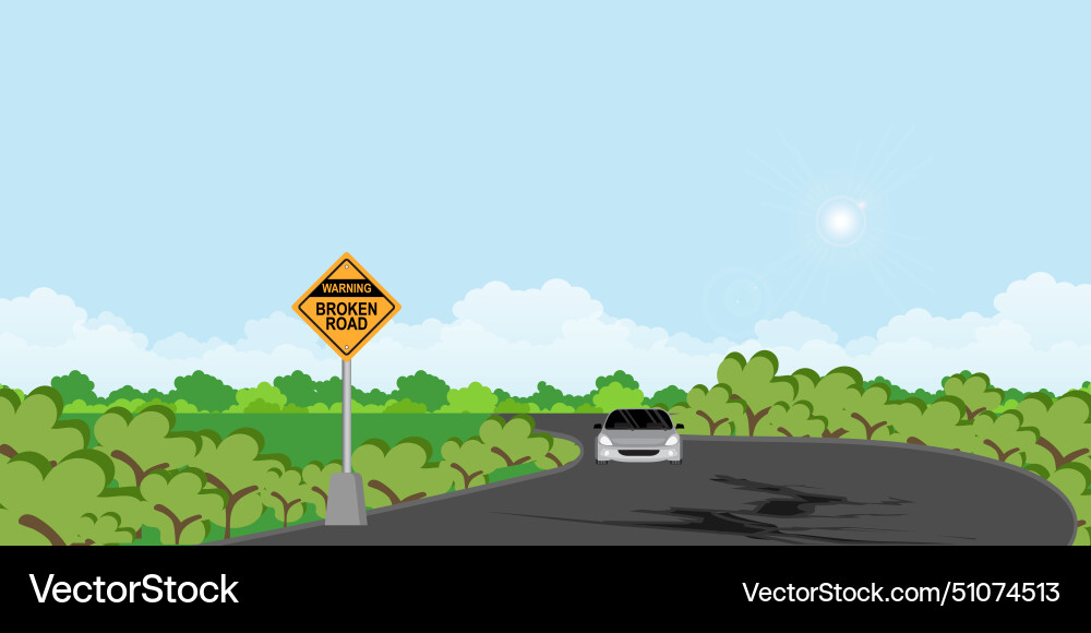 Broken road sign warning collapses with huge Vector Image