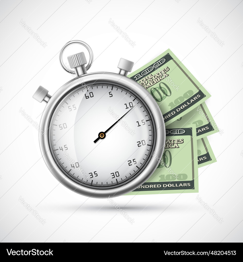 Paper money dollar with stopwatch Royalty Free Vector Image