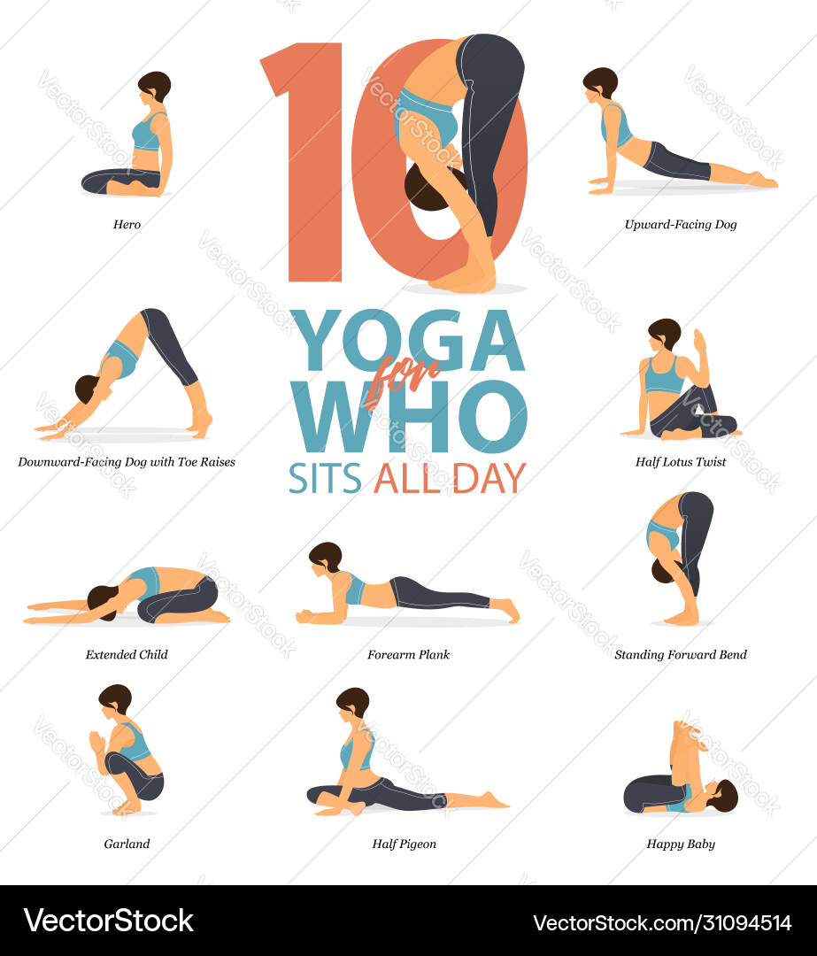 10 Yoga Poses for Desk Workers Royalty Free Vector Image