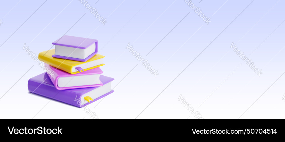 Close book stack on pastel purple background Vector Image