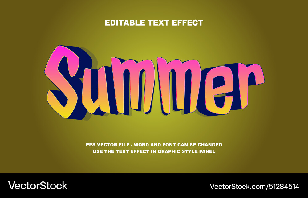Editable text effect summer 3d template Royalty Free Vector