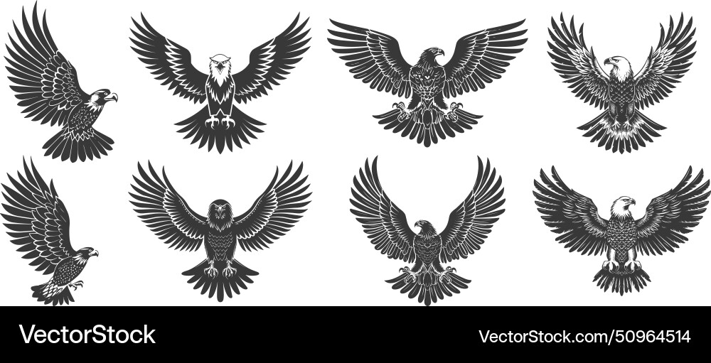 Heraldic eagle labels black flat tattoos Vector Image