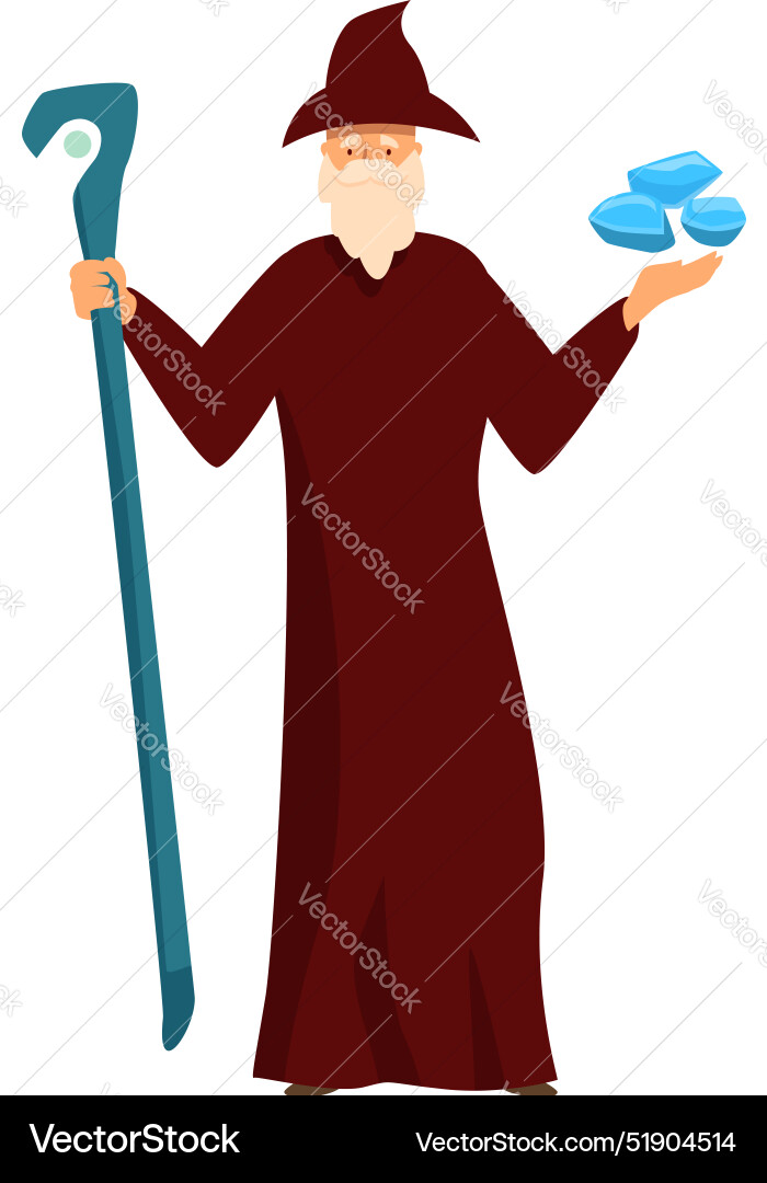 Powerful wizard holding magic staff and conjuring Vector Image