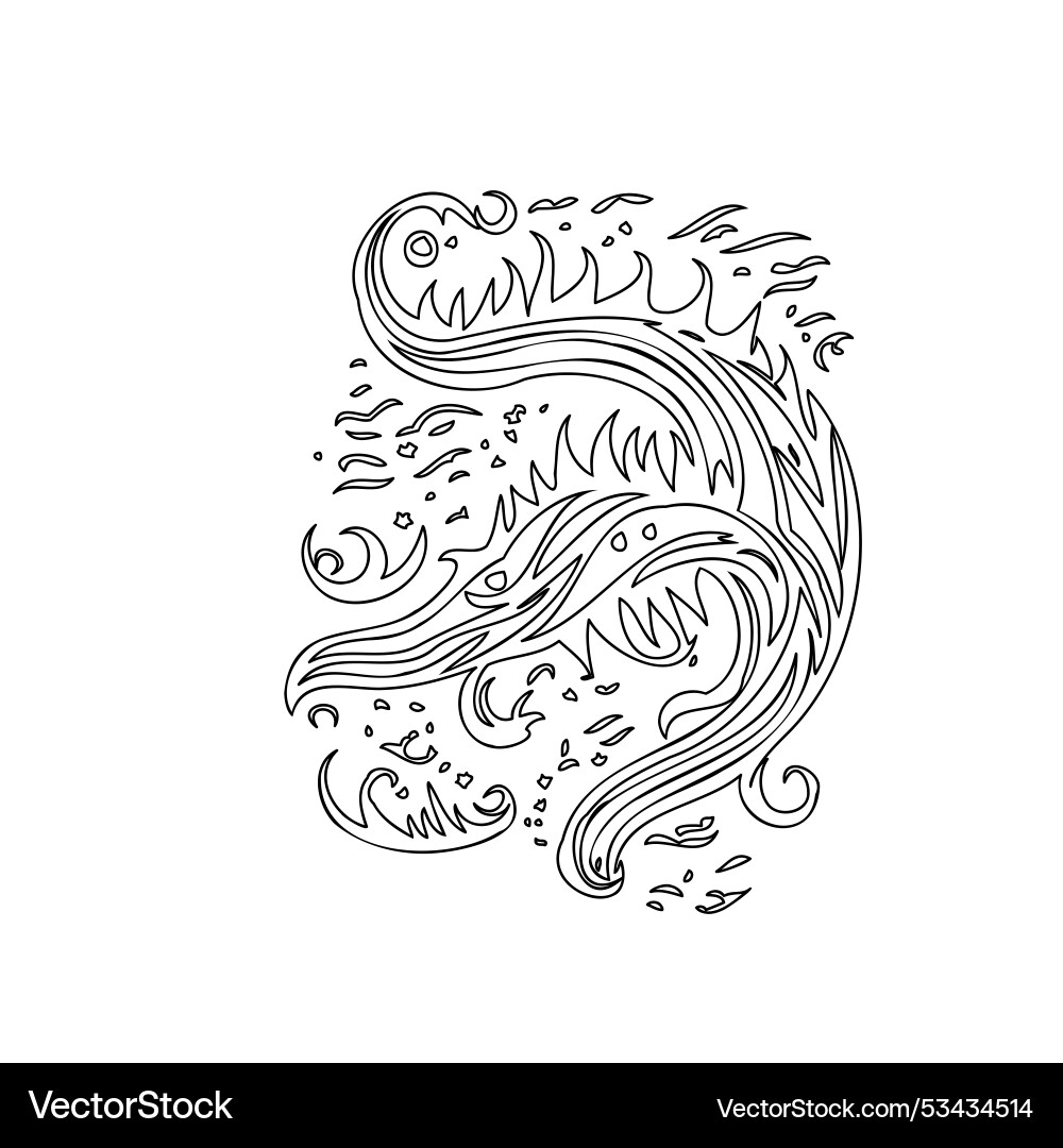 Sea monster outline sketch Royalty Free Vector Image