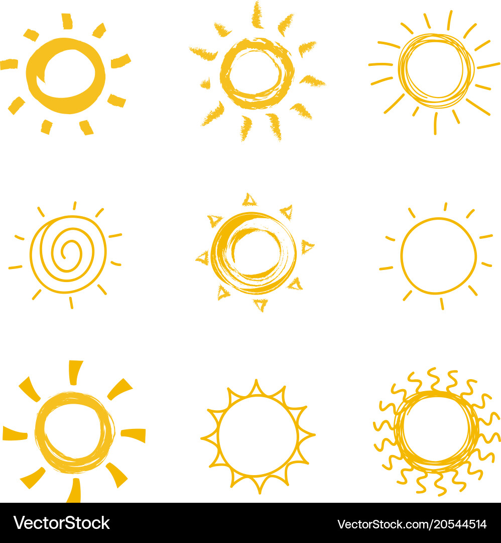 Shining Sun Doodle Collection Royalty Free Vector Image