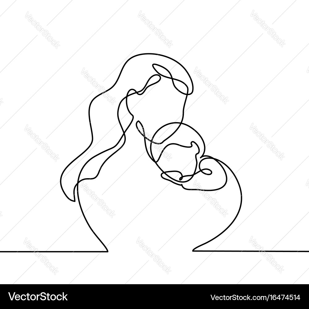 Simple line art of a mother holding her baby Vector Image