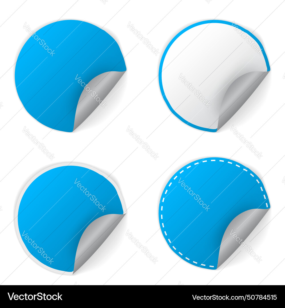 Blank blue round stickers with curl sets Vector Image