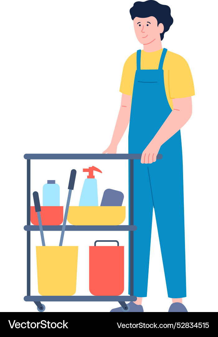 Janitor with cleaning equipment professional Vector Image