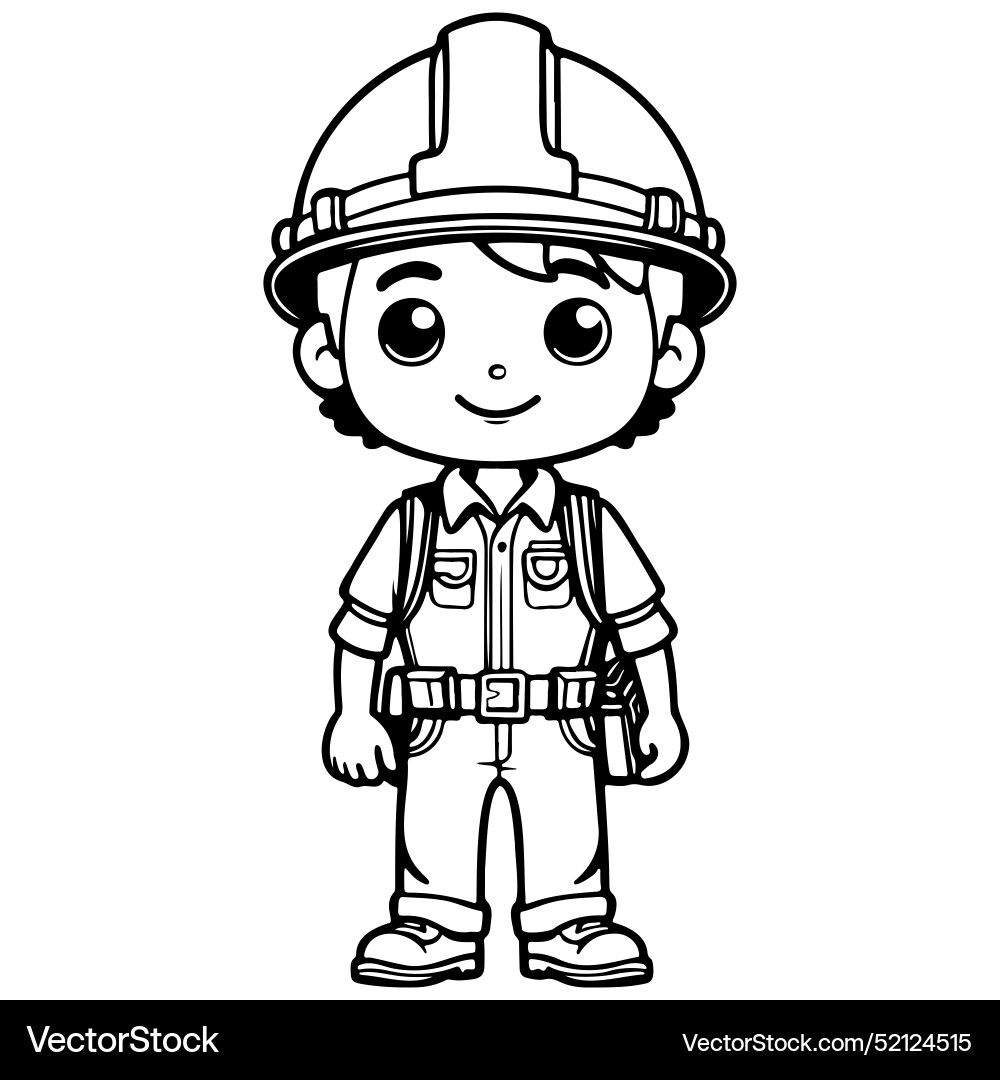 Line cartoon engineer vintage hand drawn Vector Image