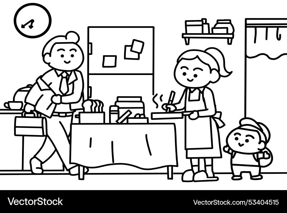 Mother preparing breakfast coloring pages style Vector Image