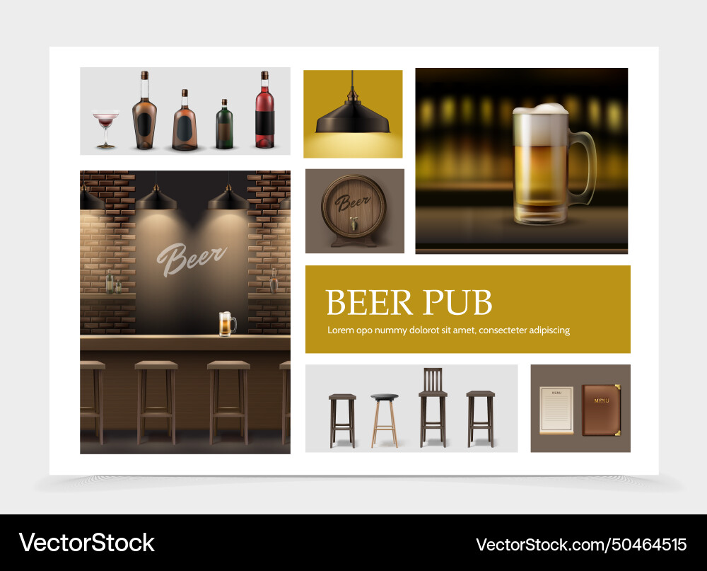Realistic pub elements set Royalty Free Vector Image