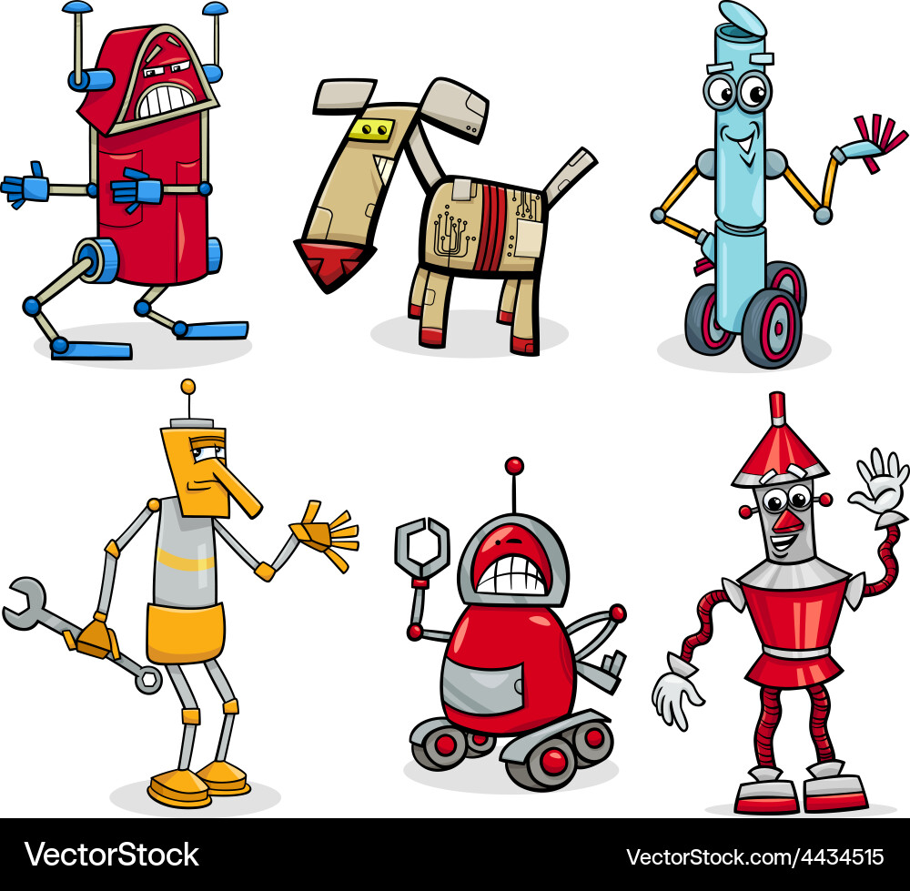 Robots cartoon set Royalty Free Vector Image - VectorStock