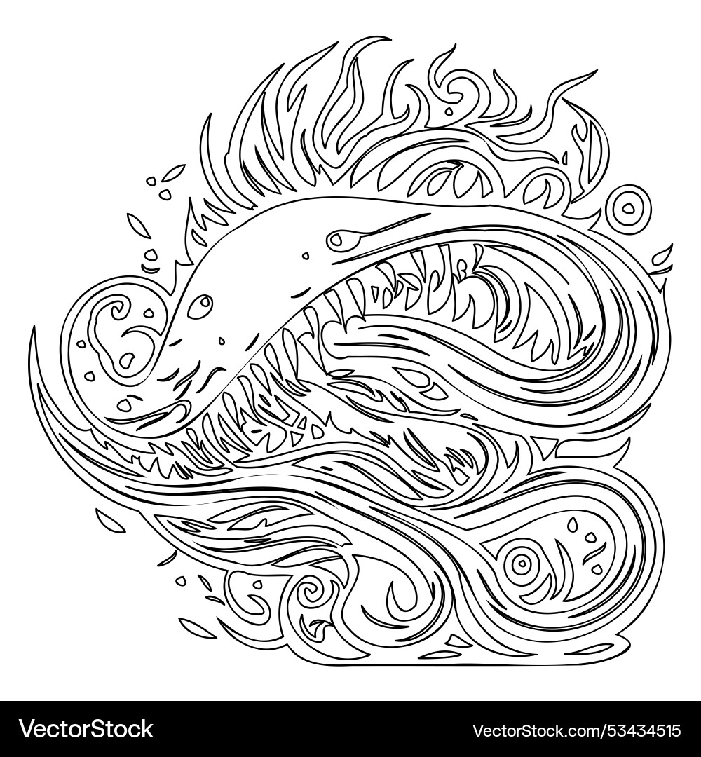 Sea monster outline sketch Royalty Free Vector Image