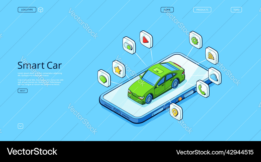 Smart car isometric landing autonomous automobile Vector Image