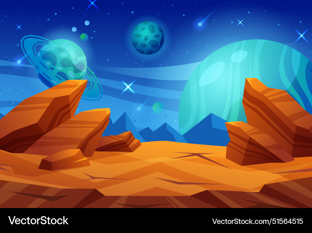 Space game background alien planets in starry sky Vector Image