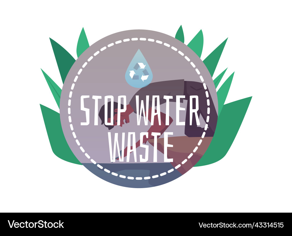 Stop water waste sticker thirsty man Royalty Free Vector