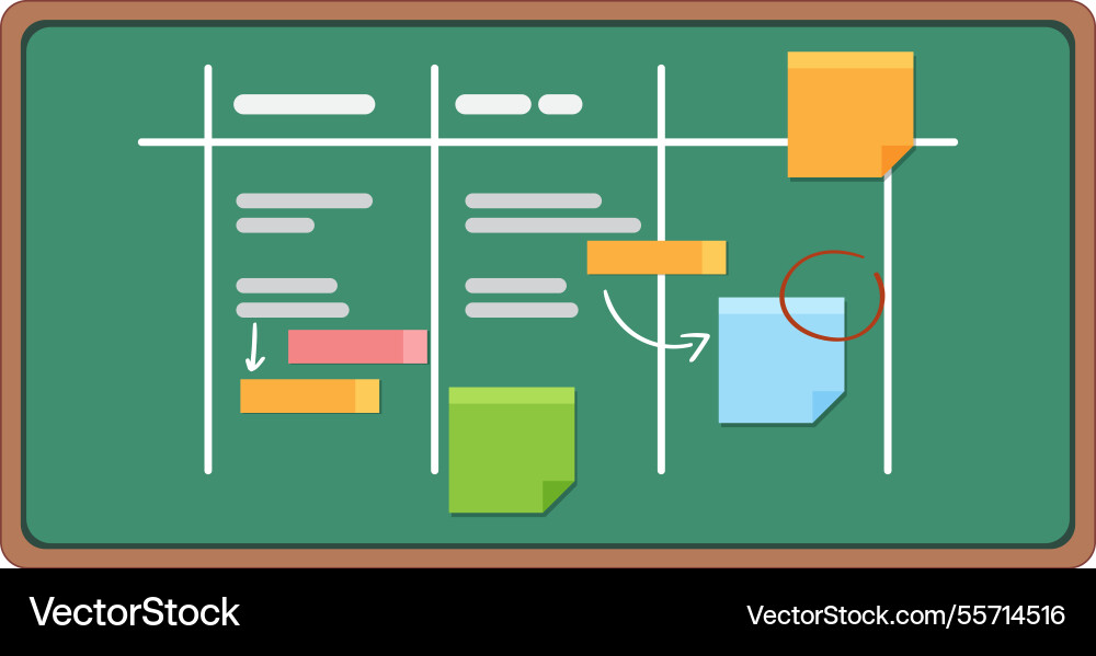 A task management whiteboard with sticky notes Vector Image