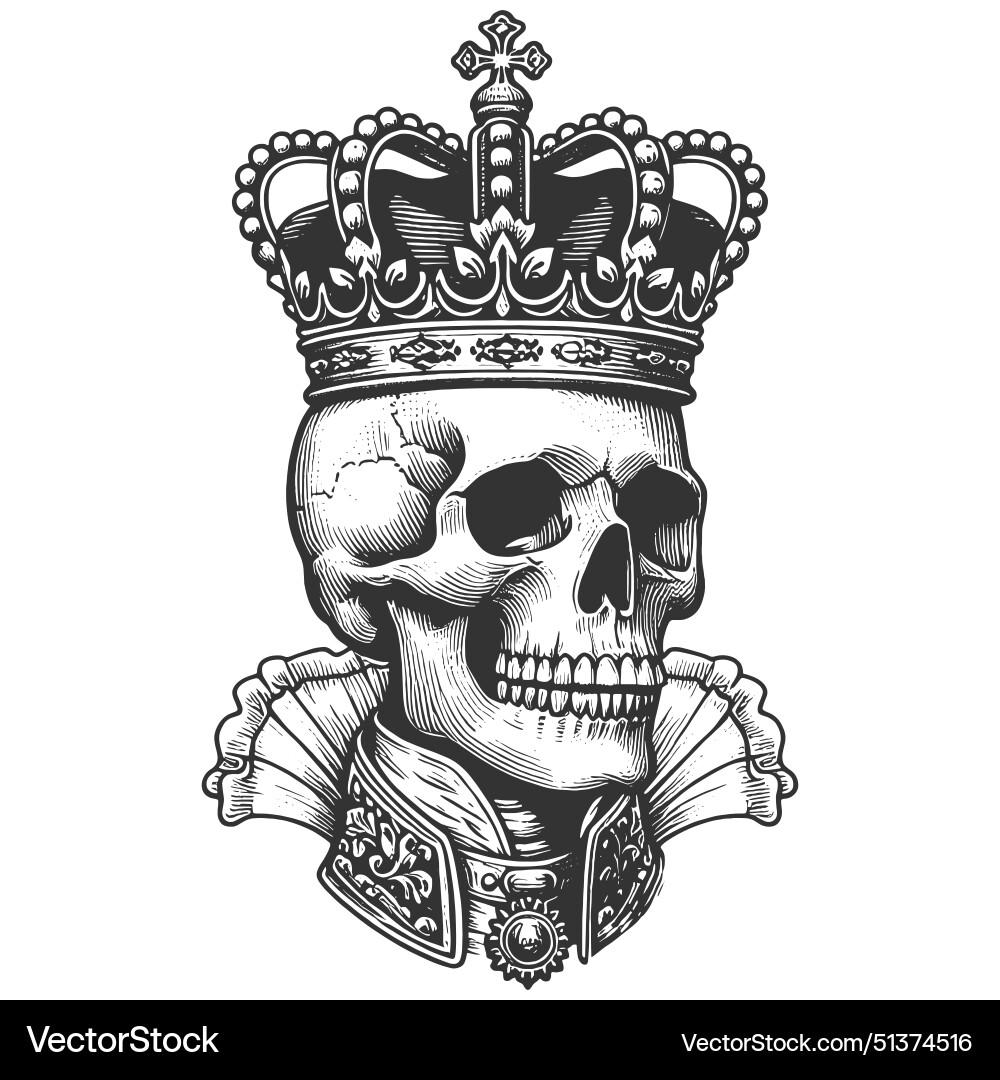 Crowned skull engraving sketch Royalty Free Vector Image