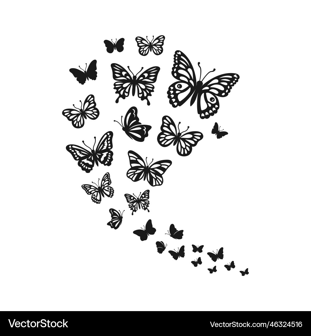 Flying butterflies butterfly swarm Royalty Free Vector Image